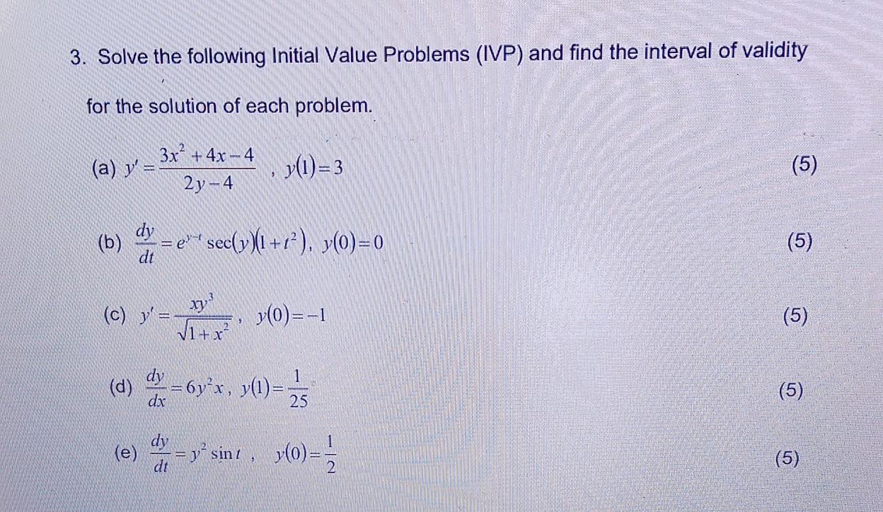 Solved 3. Solve the following Initial Value Problems (IVP) | Chegg.com