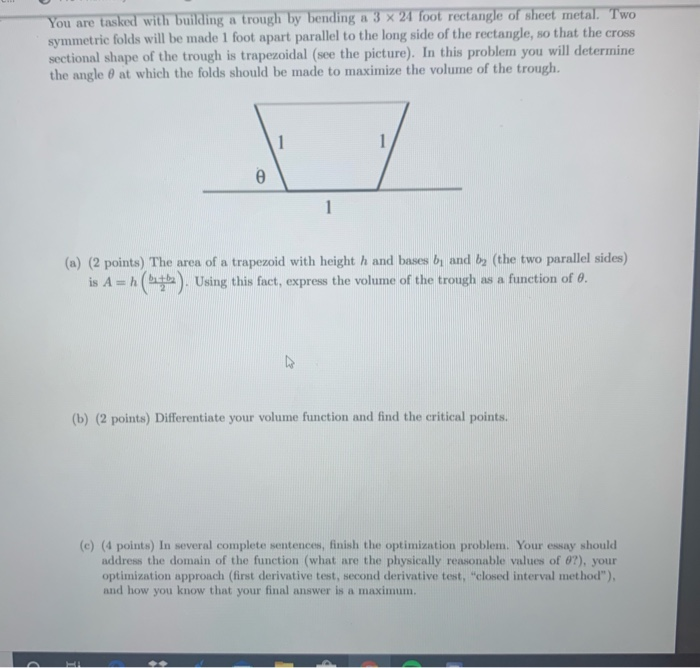Solved You are tasked with building a trough by bending a 3 | Chegg.com