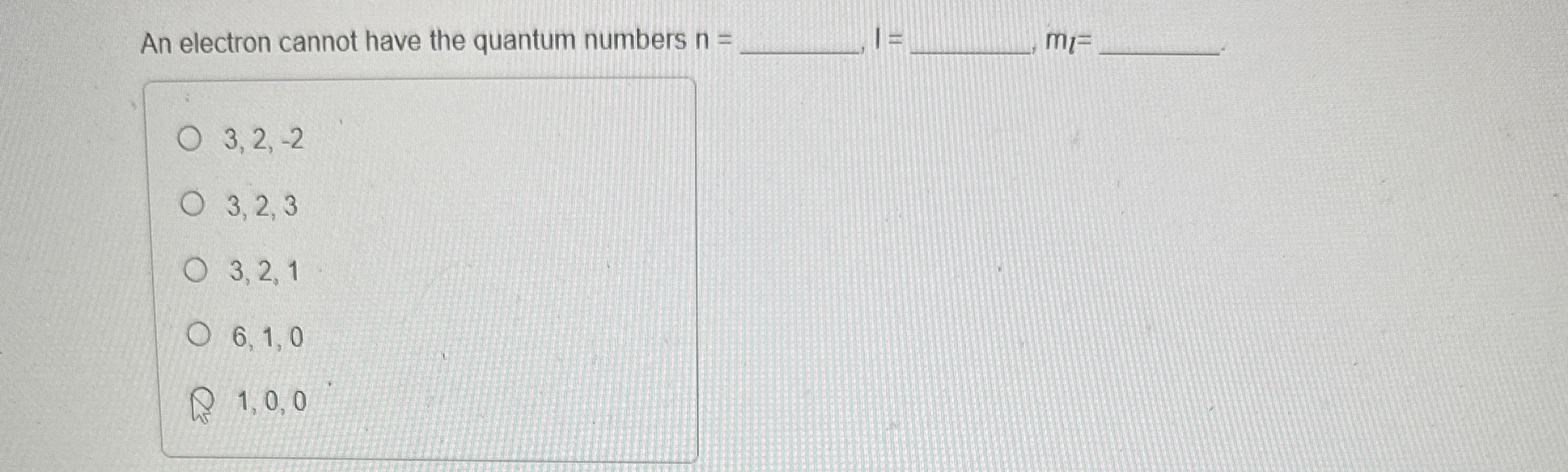 Solved An electron cannot have the quantum numbers | Chegg.com