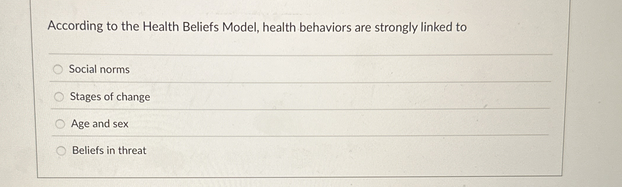 According to the Health Beliefs Model, health | Chegg.com