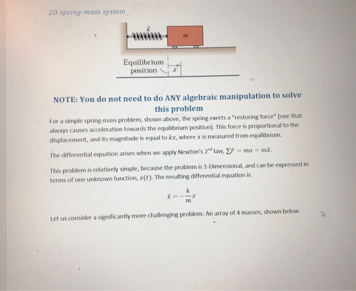 2D spring-mass system WWW Equilibrium position NOTE: | Chegg.com