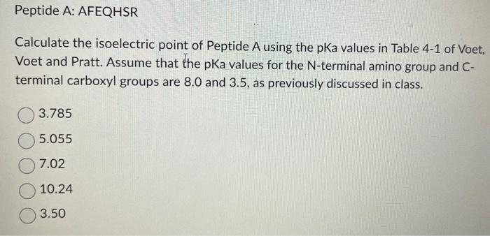 Solved Calculate the isoelectric point of Peptide A using | Chegg.com