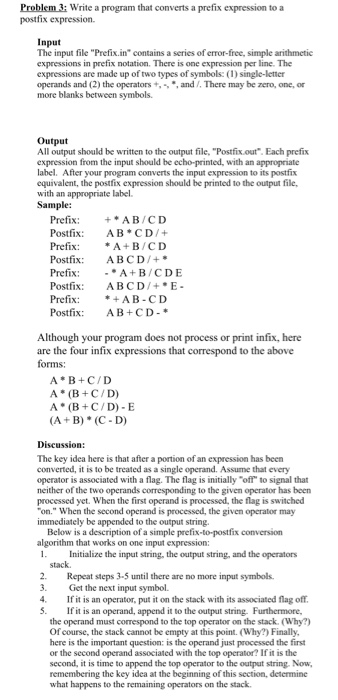 Solved Problem 3: Write a program that converts a prefix | Chegg.com