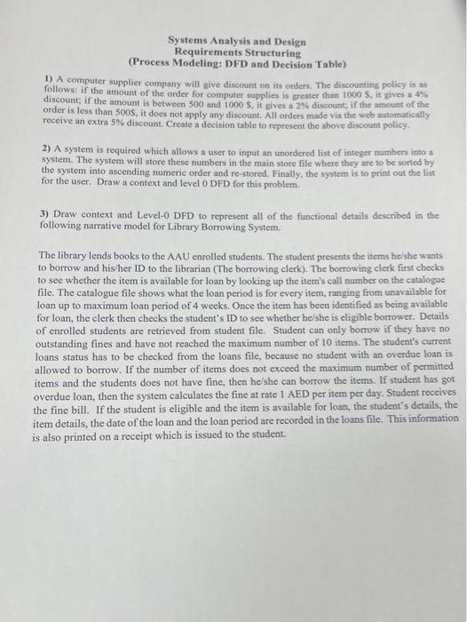 Solved Systems Analysis and Design Requirements Structuring | Chegg.com