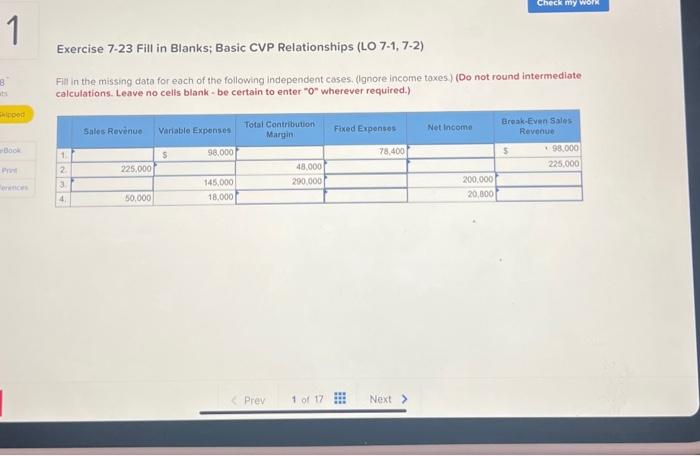Solved Exercise 7-23 Fill in Blanks; Basic CVP Relationships | Chegg.com