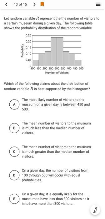 Solved 13 of 15 > MII Let random variable R represent the | Chegg.com