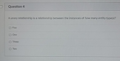 Solved Question 4 ﻿A unary relationship is a relationship | Chegg.com