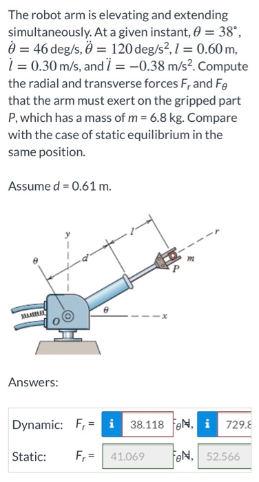 Solved The robot arm is elevating and extending | Chegg.com
