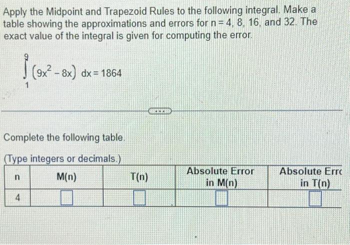 Solved Apply the Midpoint and Trapezoid Rules to the | Chegg.com