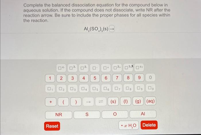 Solved Complete the balanced dissociation equation for the | Chegg.com