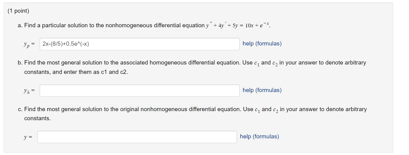 Solved (1 ﻿point)a. ﻿Find a particular solution to ﻿the | Chegg.com