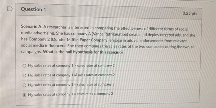 Solved Scenario A. A researcher is interested in comparing | Chegg.com
