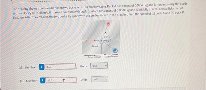 Solved The drawing shows a collision between two pucks on an | Chegg.com