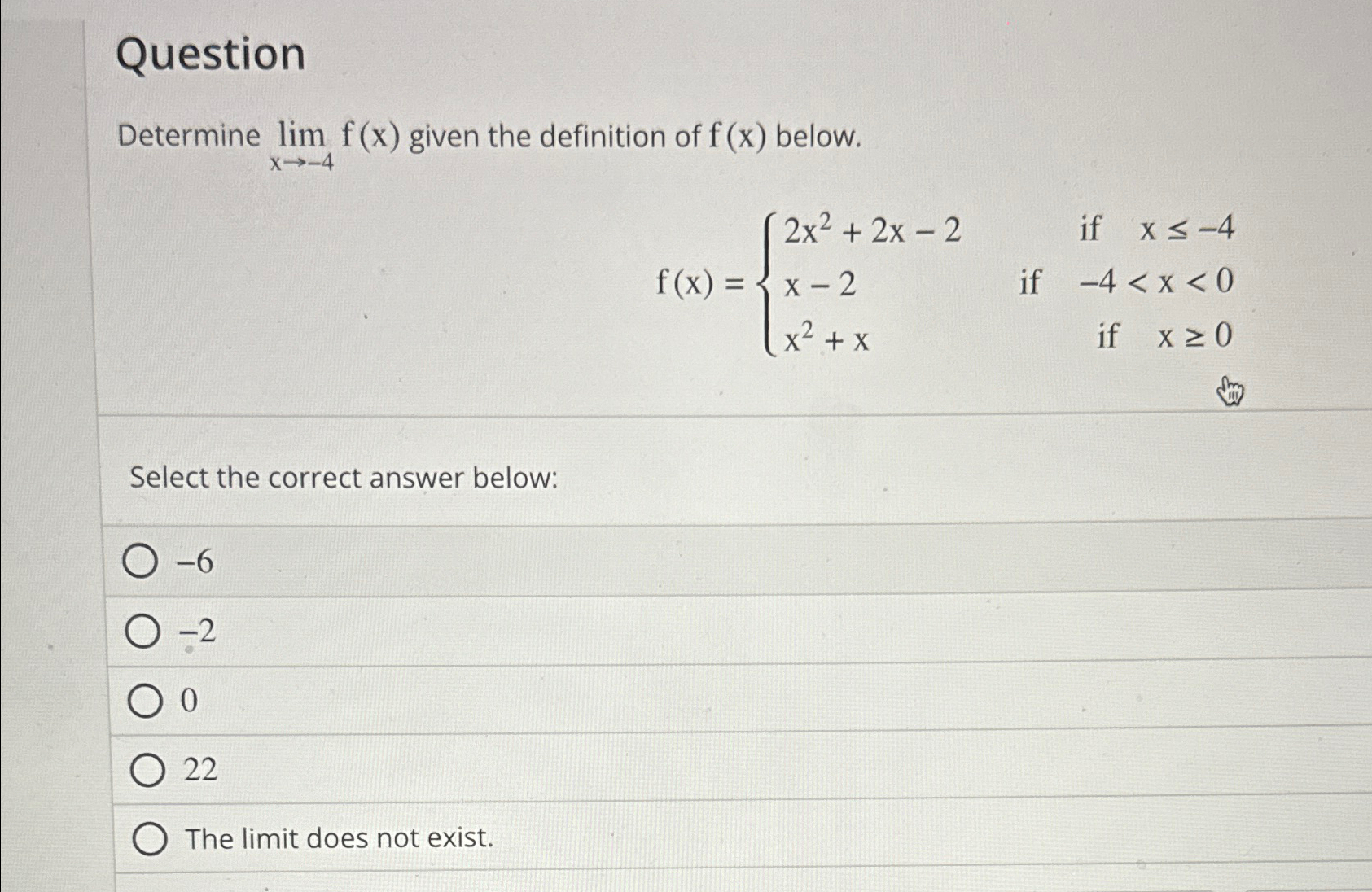 Solved QuestionDetermine limx→-4f(x) ﻿given the definition | Chegg.com