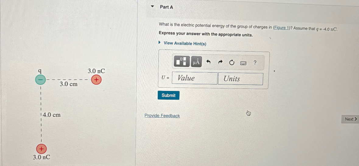 Solved Part AWhat is the electric potential energy of the | Chegg.com