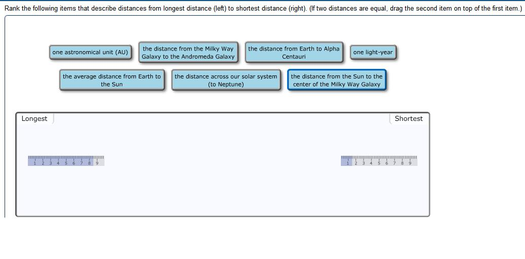 Solved Rank the following items that describe distances from | Chegg.com