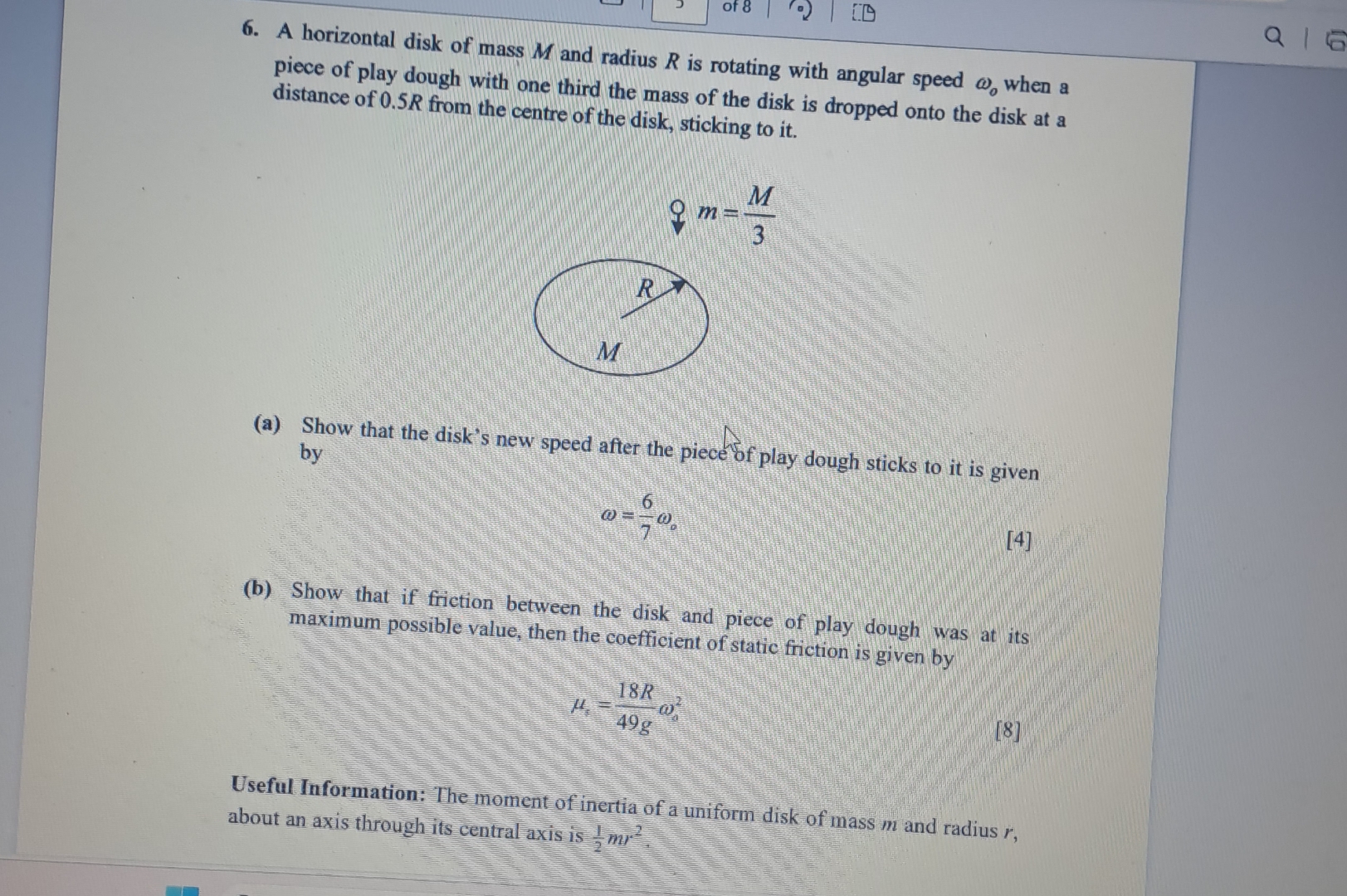 Solved A horizontal disk of mass M ﻿and radius R ﻿is | Chegg.com
