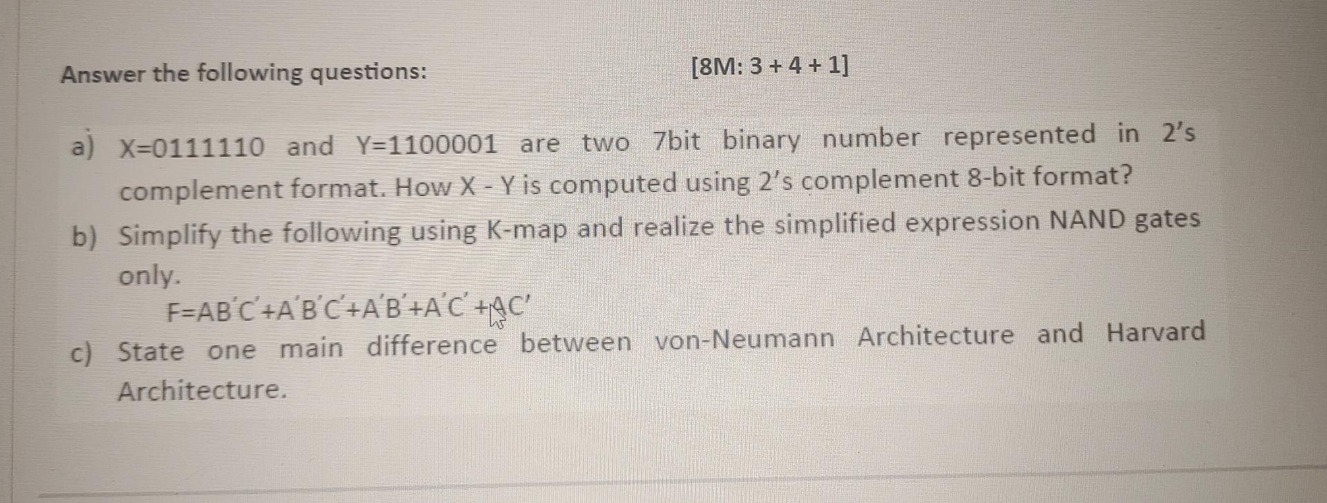 Solved Answer the following questions:8M:3+4+1a) x=0111110 | Chegg.com
