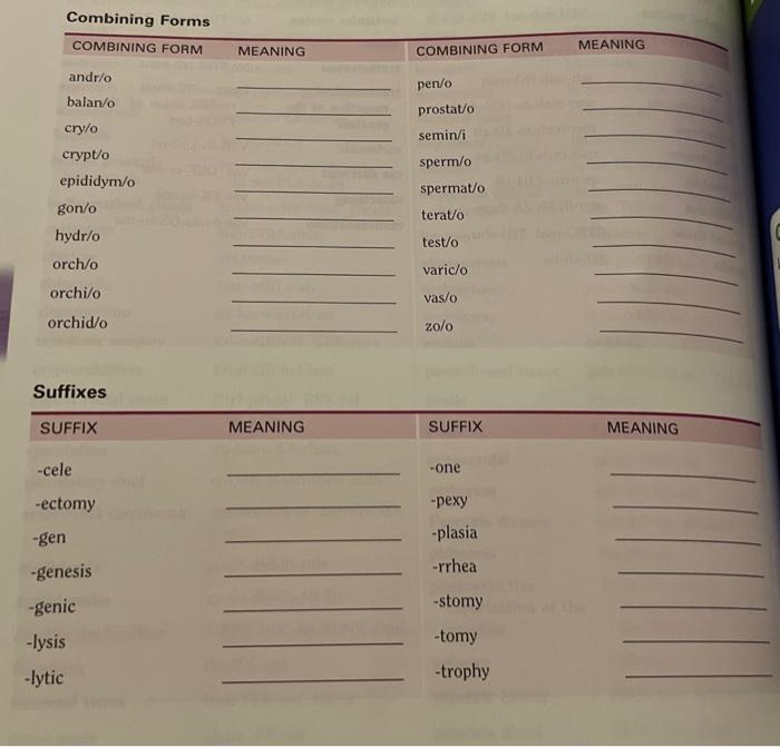Solved Combining Forms Suffixes | Chegg.com