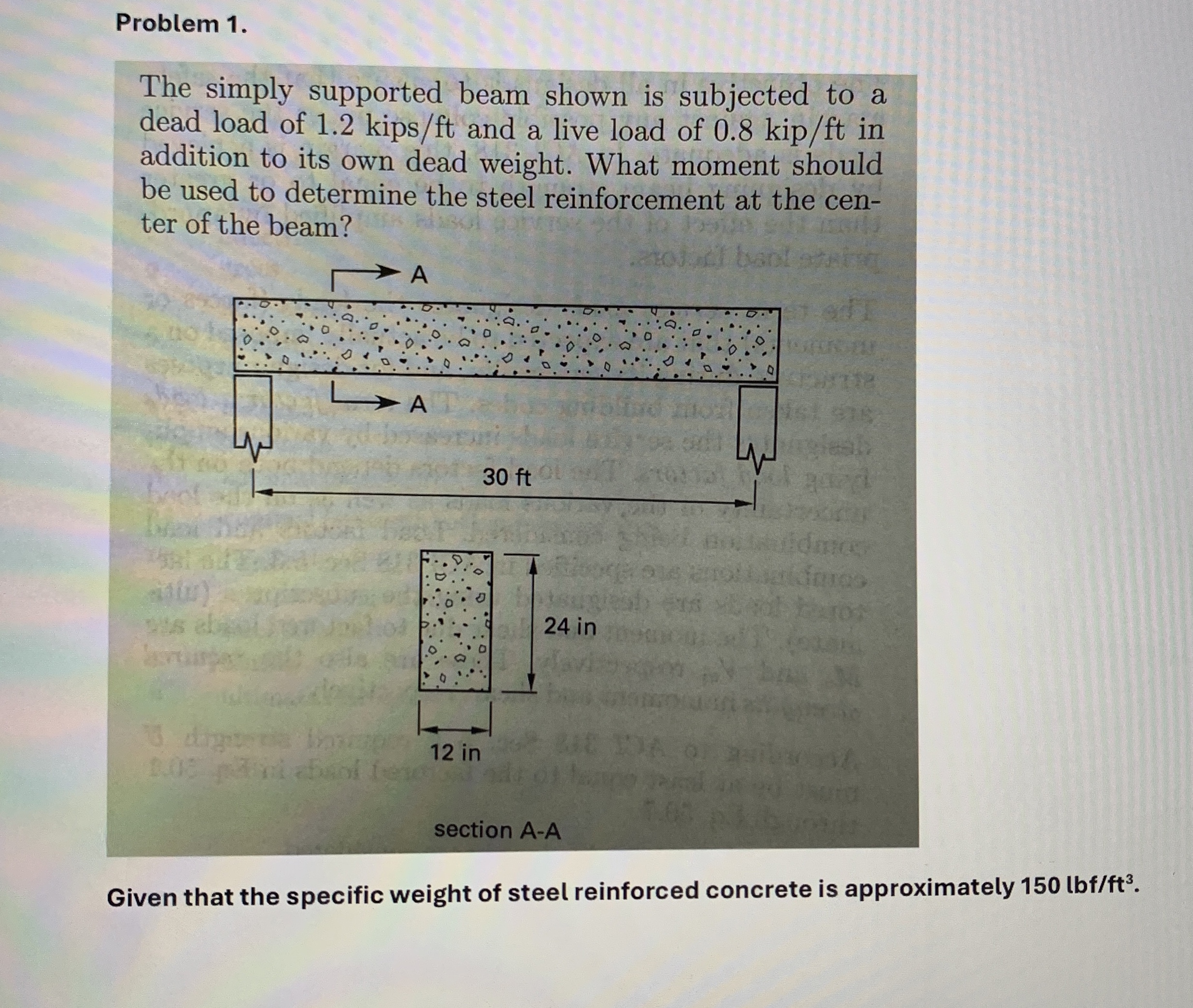 Solved Given that the specific weight of steel reinforced | Chegg.com