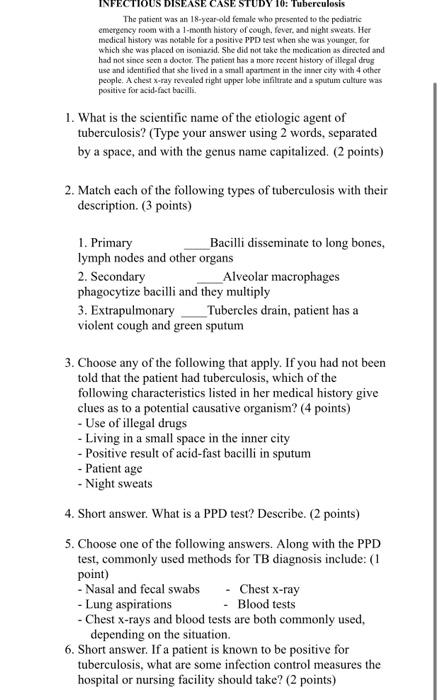 Solved NFECTIOUS DISEASE CASE STUDY 10: Tuberculosis The | Chegg.com