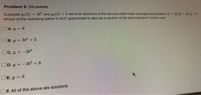 Solved Problem 9. (10 points) Suppose yı(t) 3t and y(t) = 5 | Chegg.com