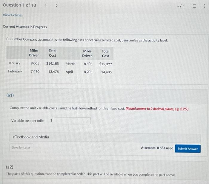 Solved Current Attempt in Progress Cullumber Company | Chegg.com