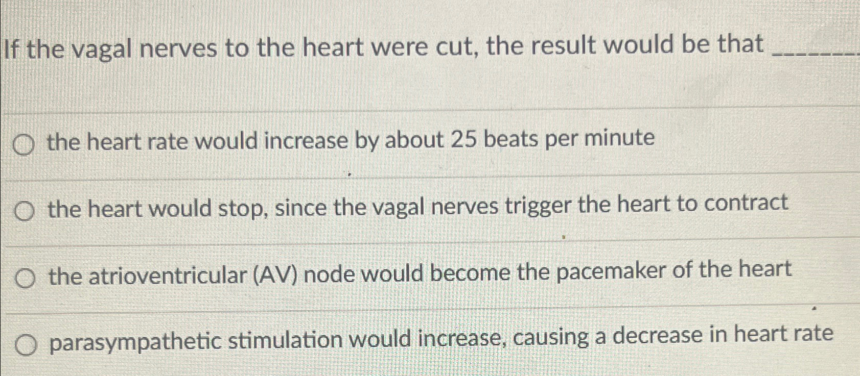 If the vagal nerves to the heart were cut, the result | Chegg.com