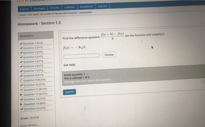 Solved Homework Section 1 3 Questions ∼ Question 1 [1 1]