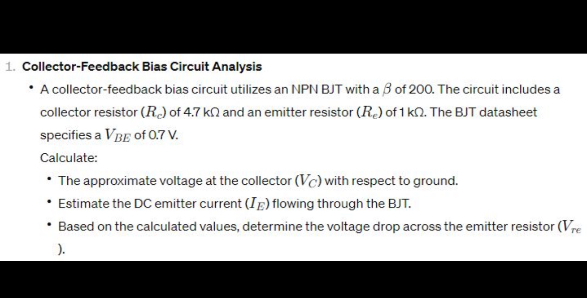 Collector-Feedback Bias Circuit AnalysisA | Chegg.com