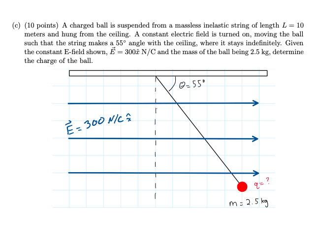Solved A charged ball is suspended from a massless inelastic | Chegg.com