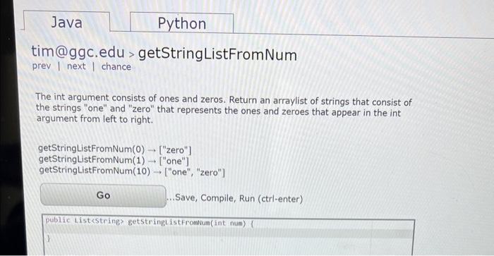 Solved im@ggc.edu > getFirstLastString rev I next | chance | Chegg.com