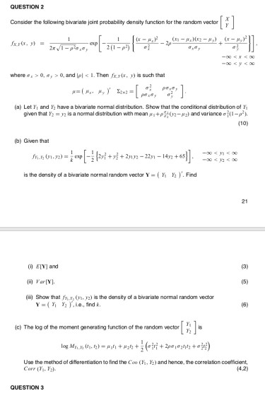 QUESTION 2 Consider the following bivariate joint | Chegg.com