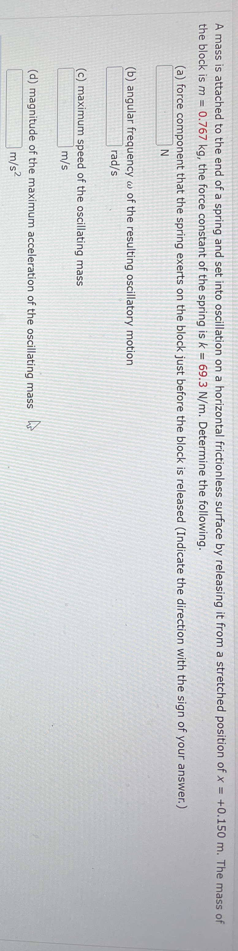 Solved A mass is attached to the end of a spring and set | Chegg.com