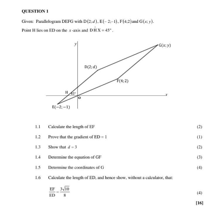 Solved QUESTION 1 Given: Parallelogram DEFG with | Chegg.com