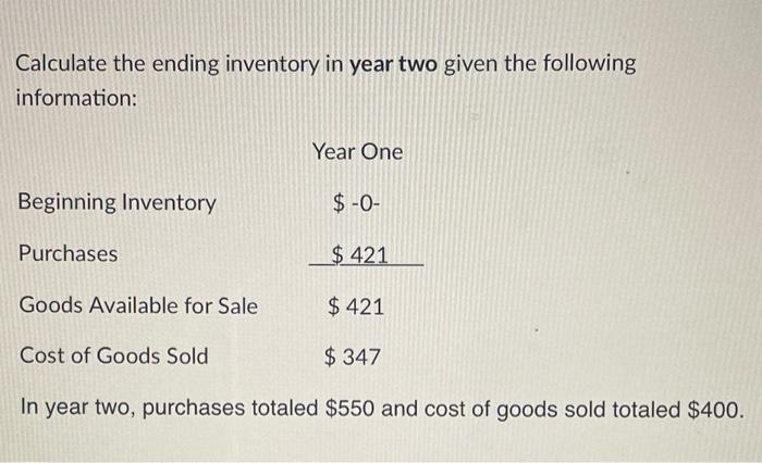 Solved Calculate the ending inventory in year two given the | Chegg.com