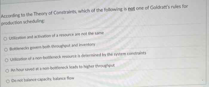 Solved According to the Theory of Constraints, which of the | Chegg.com