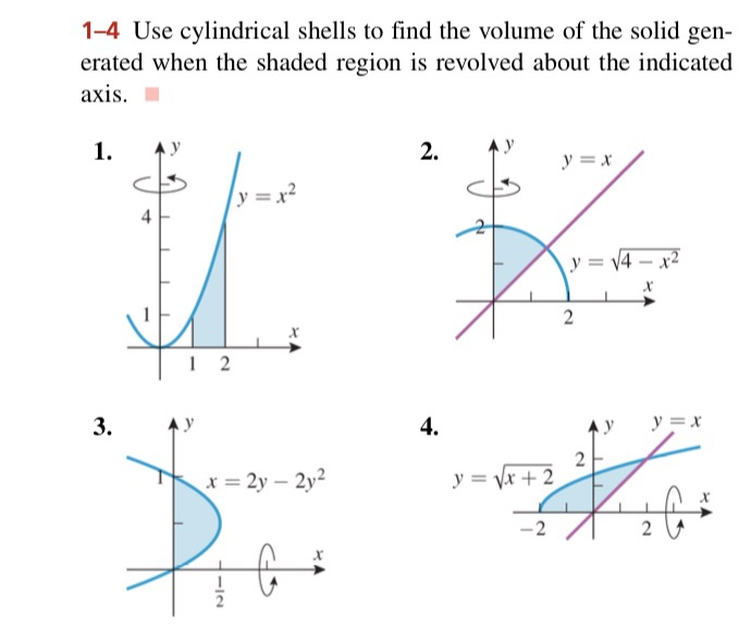 Solved 1-4 Use cylindrical shells to find the volume of the | Chegg.com