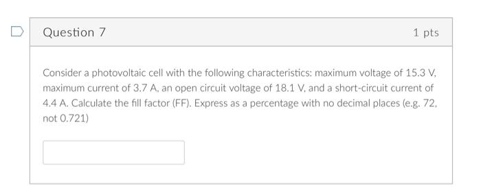 Solved Consider a photovoltaic cell with the following | Chegg.com