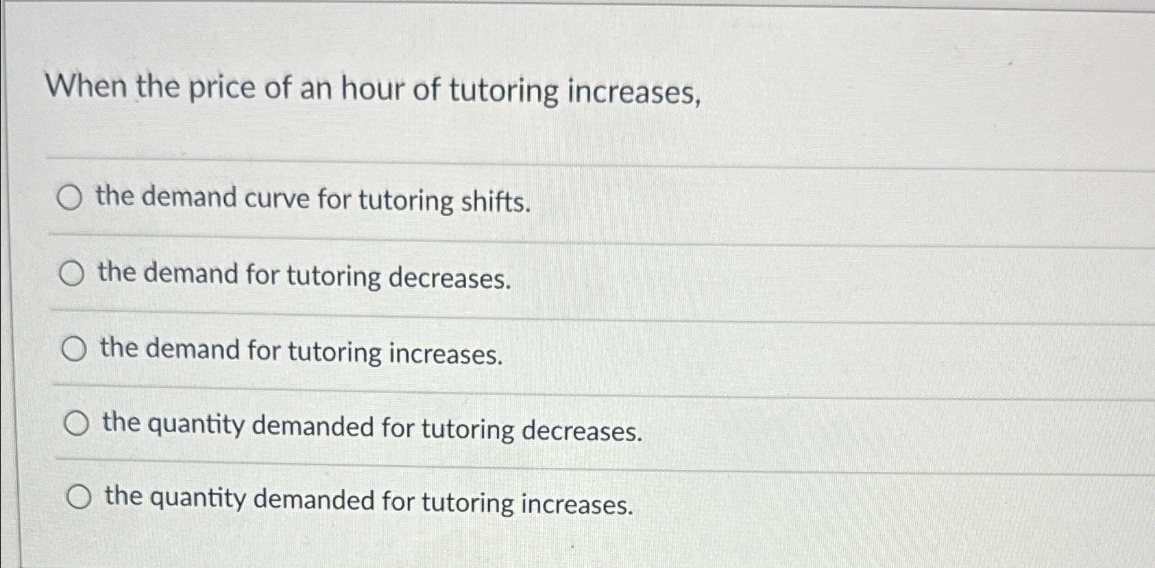 Solved When the price of an hour of tutoring increases,the | Chegg.com