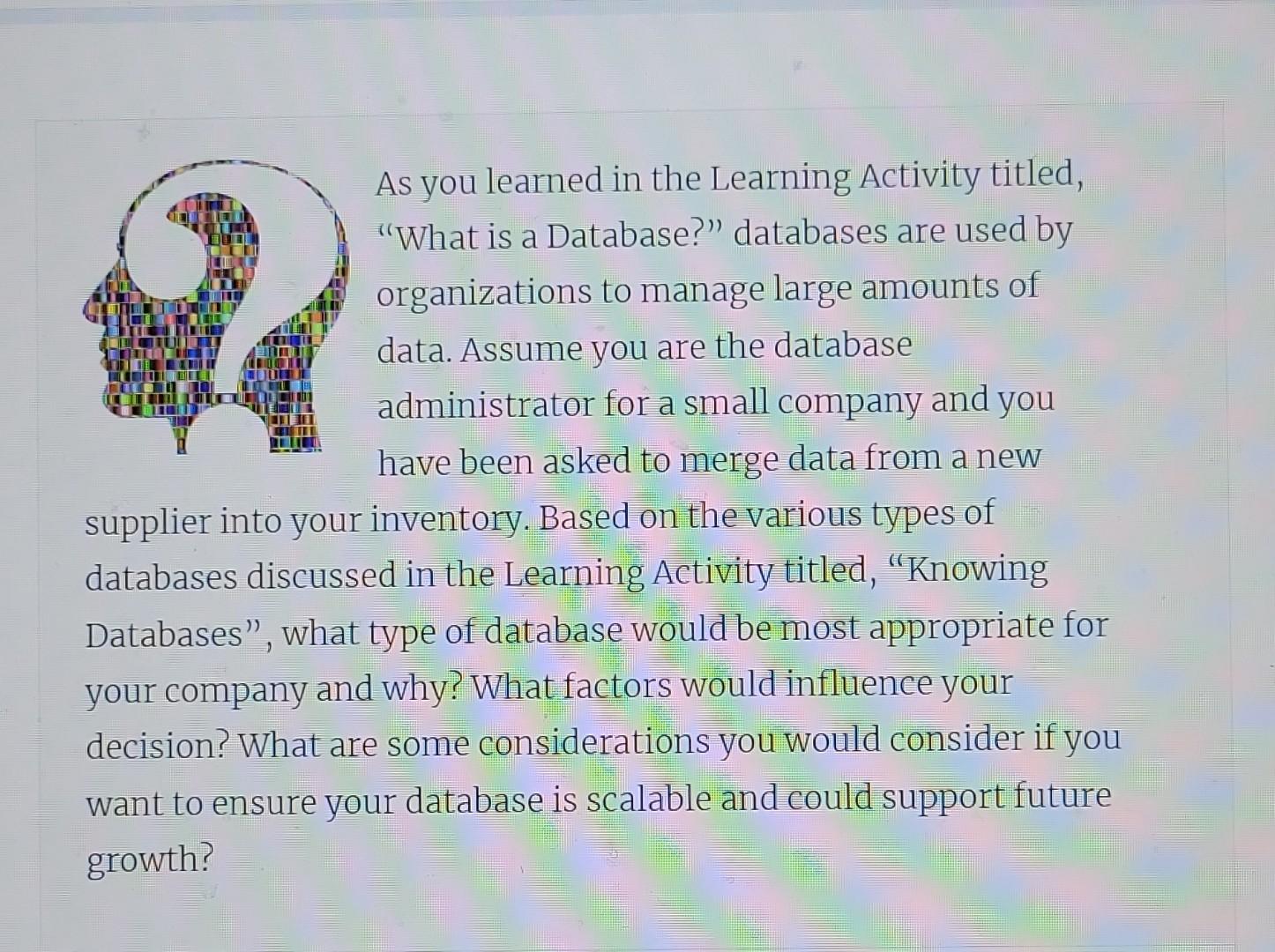 Solved As you learned in the Learning Activity titled, "What | Chegg.com