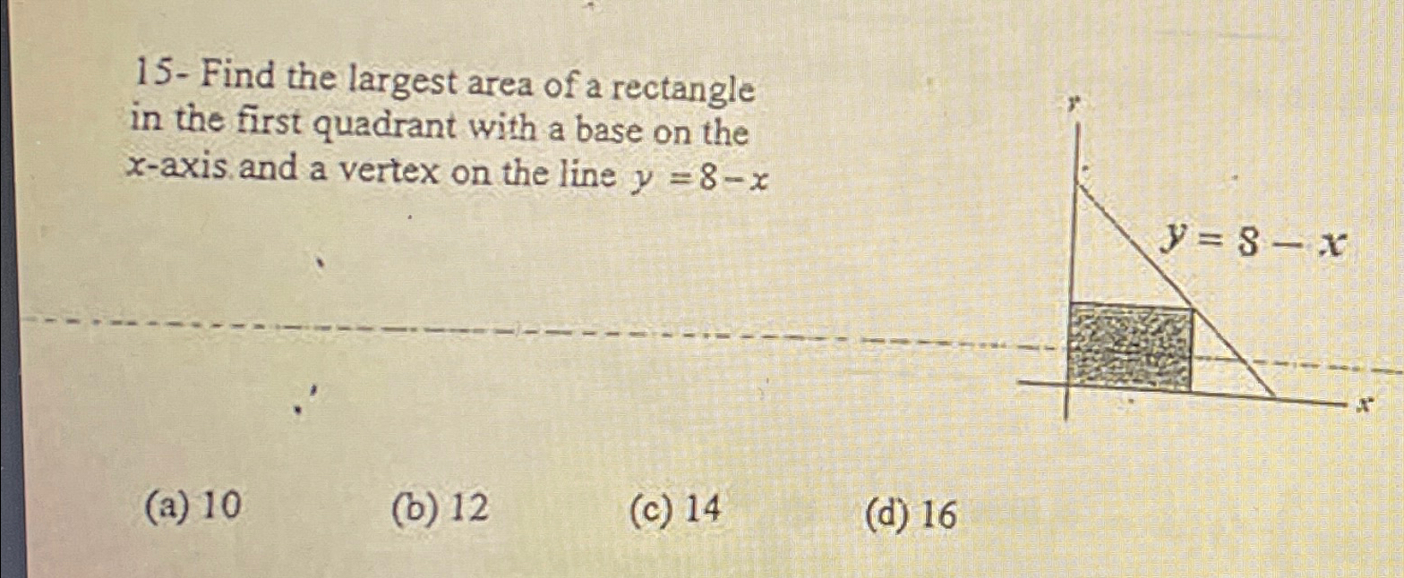 Solved 15- ﻿Find the largest area of a rectangle in the | Chegg.com
