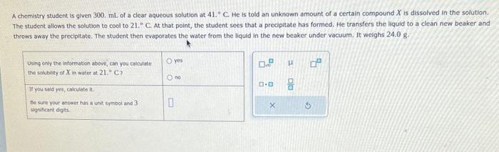 Solved A chemistry student is given 300 . mL of a clear | Chegg.com
