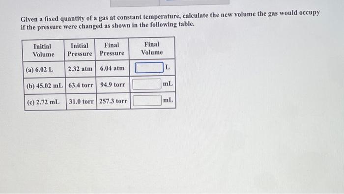 Solved Given a fixed quantity of a gas at constant | Chegg.com