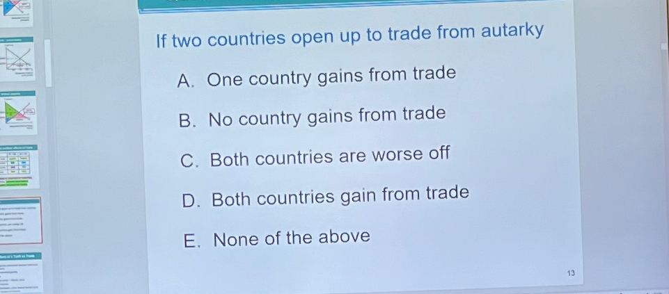 Solved If two countries open up to trade from autarkyA. ﻿One | Chegg.com