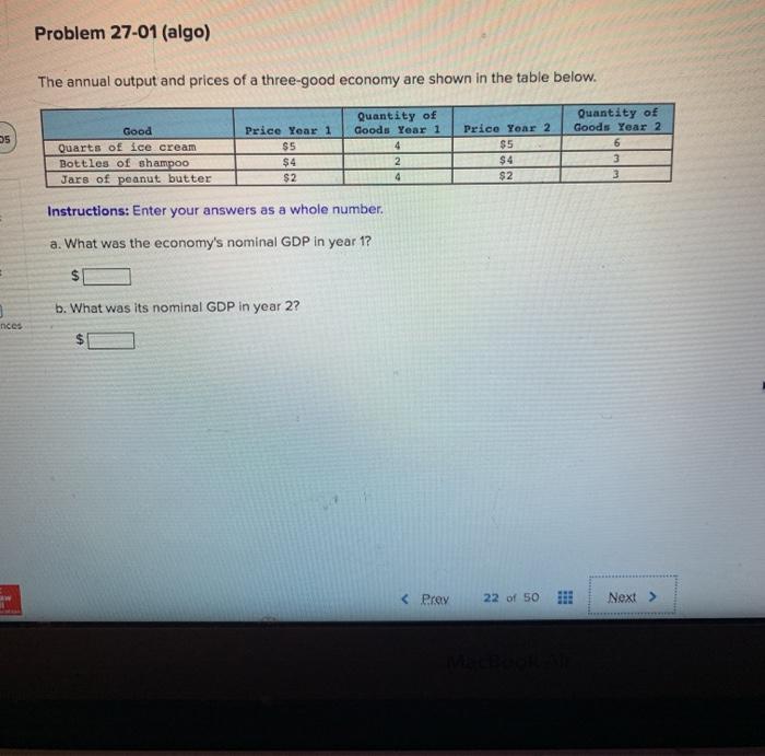 Solved Problem 27-01 (algo) The annual output and prices of | Chegg.com