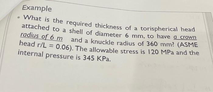 Solved Example - What is the required thickness of a | Chegg.com