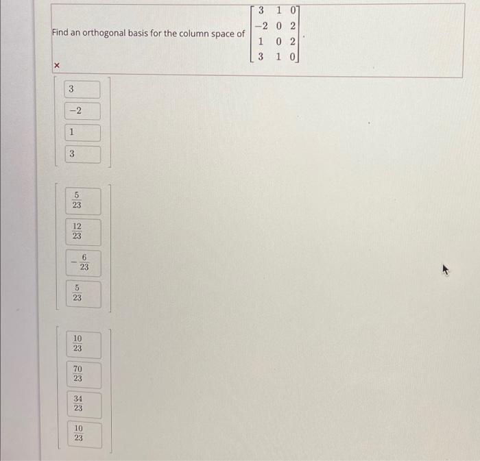 Solved 3 1 01 -2 0 2 Find an orthogonal basis for the column | Chegg.com