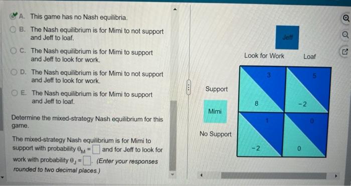 Solved A. This game has no Nash equilibria. B. The Nash | Chegg.com