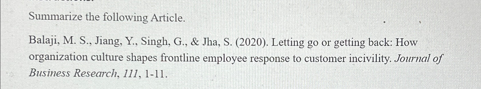 Solved Summarize the following Article.Balaji, M. ﻿S., | Chegg.com